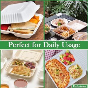 Perfectware 100% Compostable 3 Comp Take Out Food Containers 9x9". 25 Containers, Natural Disposable Bagasse, Eco-Friendly Biodegradable Made of Sugar Cane, Green (PW3comptbagasse-25ct)