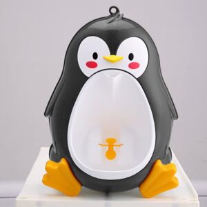 KUYYFDS Baby Boys Toilet Potty Cartoon Penguin Toddler Standing Potty Toilet Urinal with Funny Aiming Target for Boy Black Potties