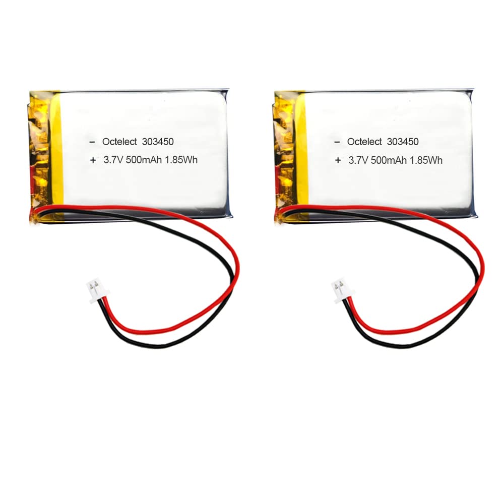 RAEWSTCO 2PCS 3.7v 500mah Battery 303450 Lithium Polymer ion OCTelect