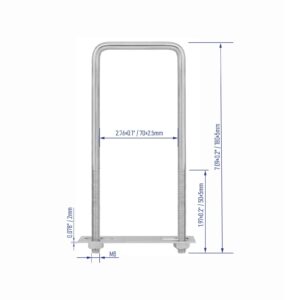 FOCMKEAS 4 Sets 304 Stainless Steel Square U-Bolts 2-3/4"(70mm)Inner Width, 7.09"(180mm)Length Stainless M8 with Nuts, Frame Plate, Accessories for Automobiles Trailer, Boat Trailer Industrial Parts