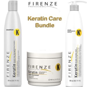 Firenze Professional Keratin Care Bundle - Keratin Shampoo, Intense Conditioner and Keratin Mask Treatment Pack with Free Red Gift Bag