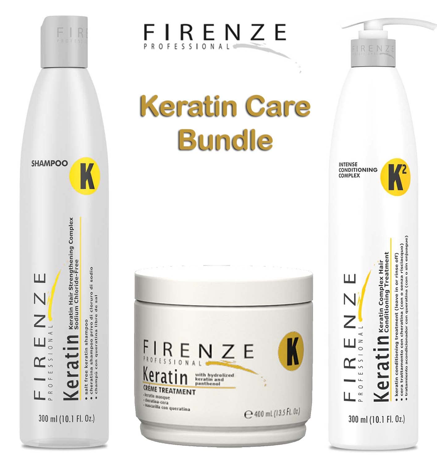 Firenze Professional Keratin Care Bundle - Keratin Shampoo, Intense Conditioner and Keratin Mask Treatment Pack with Free Red Gift Bag