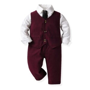 toddler kids suits baby boys dress outfits 5pcs shirt & suspender pants & vest set with necktie, 2-8 years