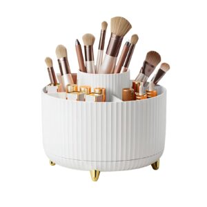 dasiton large capacity makeup brush holder,360° rotating makeup organizer,5 slot makeup brushes cup,for vanity decor,bathroom countertops,desk storage container,cosmetic display cases(white)