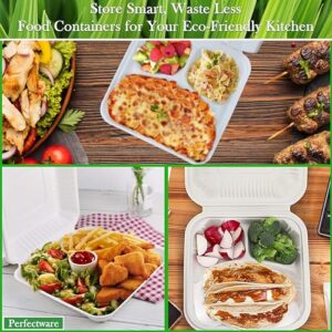 Perfectware 100% Compostable 3 Comp Take Out Food Containers 9x9". 25 Containers, Natural Disposable Bagasse, Eco-Friendly Biodegradable Made of Sugar Cane, Green (PW3comptbagasse-25ct)