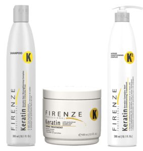 firenze professional keratin care bundle - keratin shampoo, intense conditioner and keratin mask treatment pack with free red gift bag