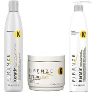 Firenze Professional Keratin Care Bundle - Keratin Shampoo, Intense Conditioner and Keratin Mask Treatment Pack with Free Red Gift Bag