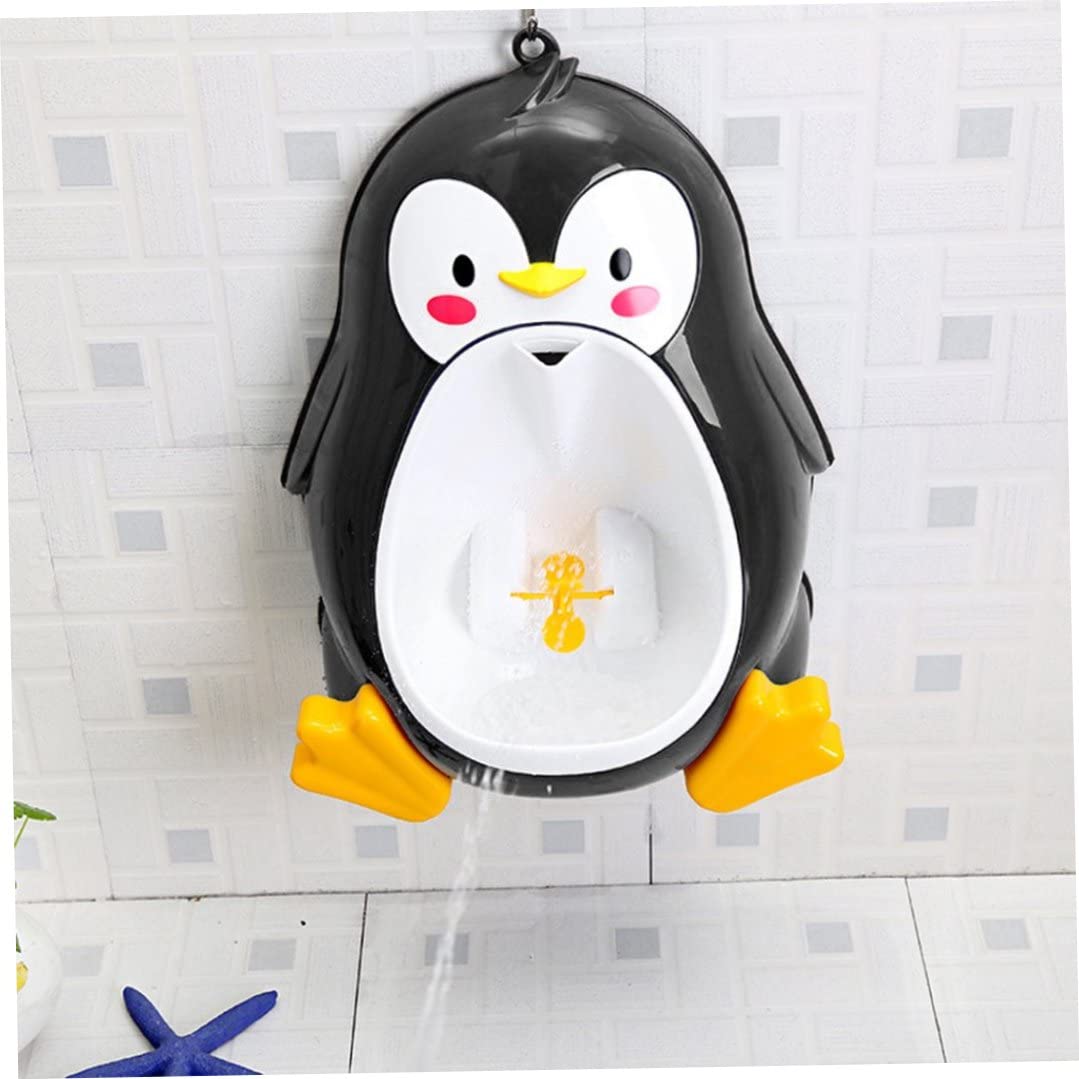 KUYYFDS Baby Boys Toilet Potty Cartoon Penguin Toddler Standing Potty Toilet Urinal with Funny Aiming Target for Boy Black Potties