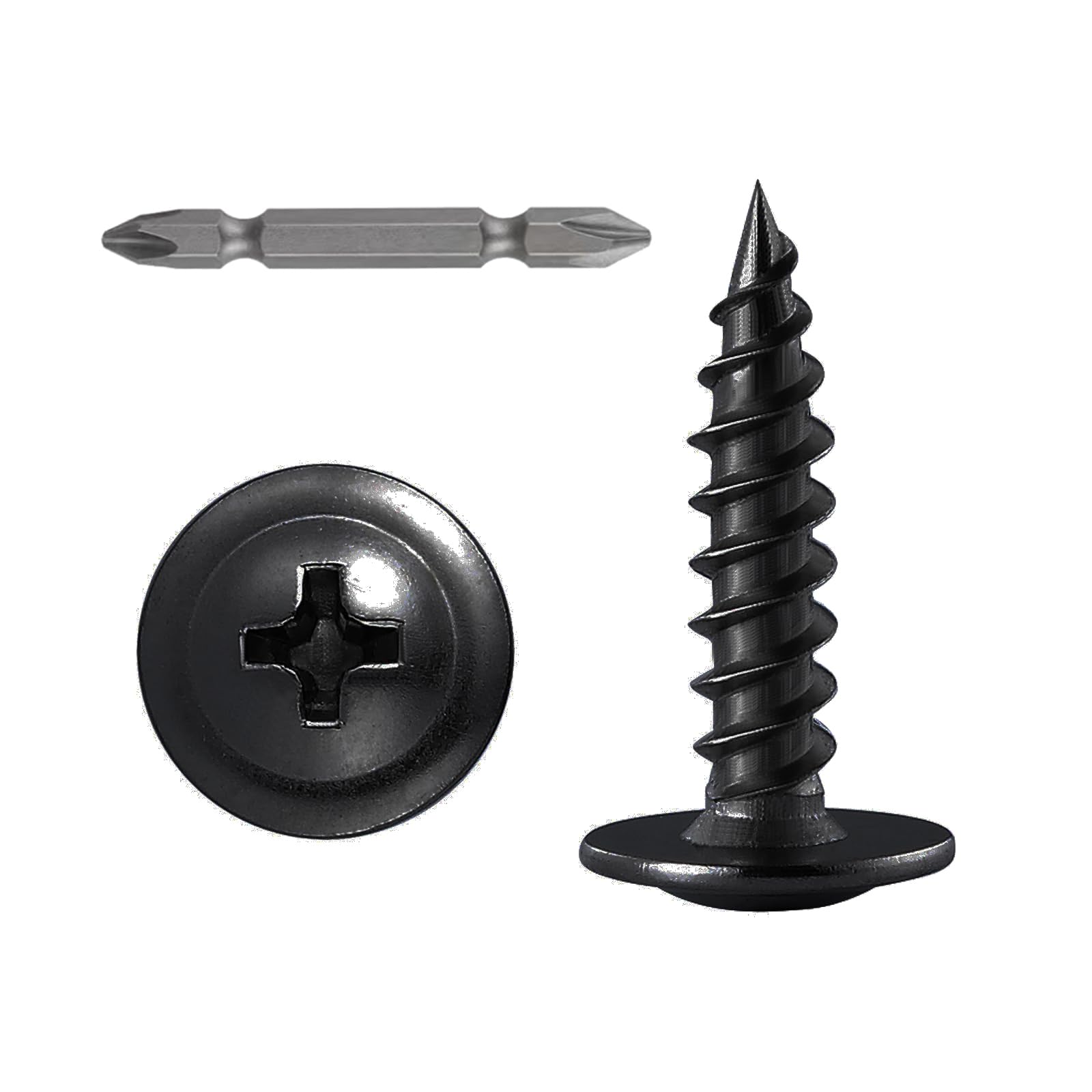 Wensilon (250 pcs)#8×1" Black Truss Head Wood Screws Quick Metal Self Tapping Zinc Oxide