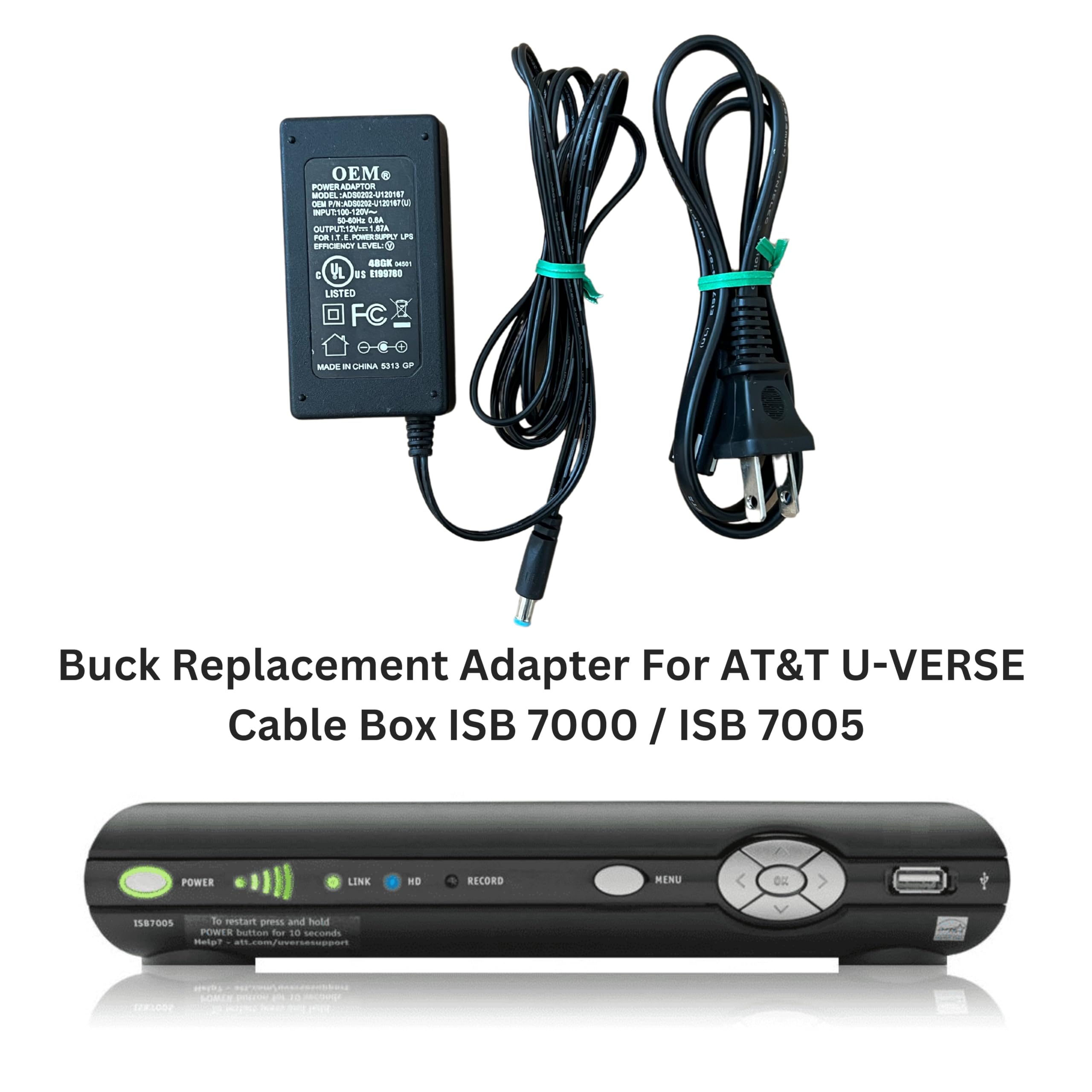 Buck Cisco ADS0202-U120167(U) OEM 20W Replacement AC Power Adapter for AT&T Uverse Cable Box ISB7000 / ISB7005, Cisco IP Phones 8800, 9900, and Wireless IP Phone 8821-12V 0.6A Output