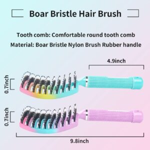 2 Pack Detangling Brush Getting Knots Out without Pain Adds Shine and Makes Hair Smooth,Detangler Boar Bristle Hair Brush for Adult & Kids Wet or Dry Hair(Green&Pink)