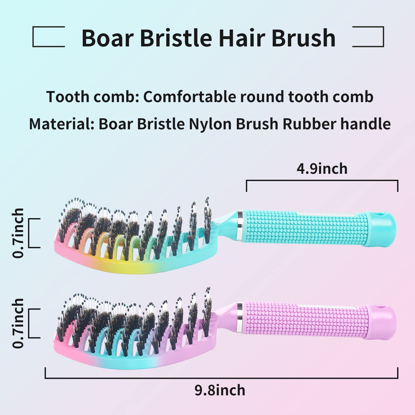 2 Pack Detangling Brush Getting Knots Out without Pain Adds Shine and Makes Hair Smooth,Detangler Boar Bristle Hair Brush for Adult & Kids Wet or Dry Hair(Green&Pink)