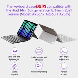 HOU Keyboard Case for iPad Mini 6 (8.3-inch), Ultra Slim Folio Type of Keyboard, Power Display, Magnetic Protective Cover Support iPad Mini 6th Generation 2021