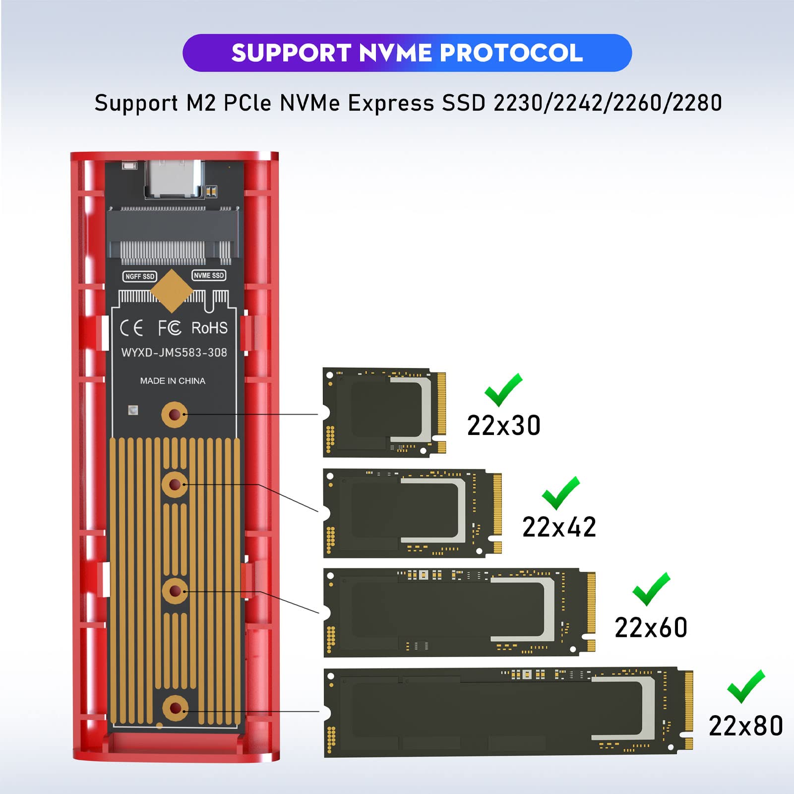 M.2 NVME SSD Enclosure, M.2 SSD Enclosure 2TB UASP Compliant High Speed for 2230 SSD Dark Grey