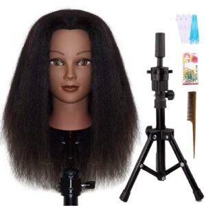 jmhair mannequins head 16" 100% real hair for manual braiding styling practice hairdresser salon wig stand tripod adjustable with tool stand school manikin head cosmetology doll head training head