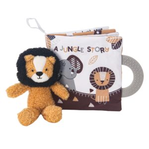 lambs & ivy jungle story developmental soft book & lion plush toy gift set