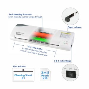 SINCHI 40-Second Warm-up, 3-5 mil, 13-inch Laminator & 3 Mil 200 Pack & 5 Mil 100 Pack Laminating Sheets