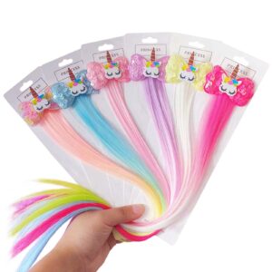 svnmu 6pcs colorful unicorn hair extensions for little girls ombre color hair clips kawaii hair accessories for kids birthday gift,princess costume dress up,party favors(unicorn-clips)