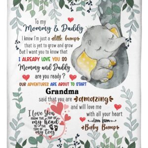 Personalized Blanket for Time to Be Mom Dad I Know I'm Just A Little Bump Yellow Elephant Custom Name Gifts for Pregnancy from Baby Boy for Christmas Fleece Sherpa Blanket