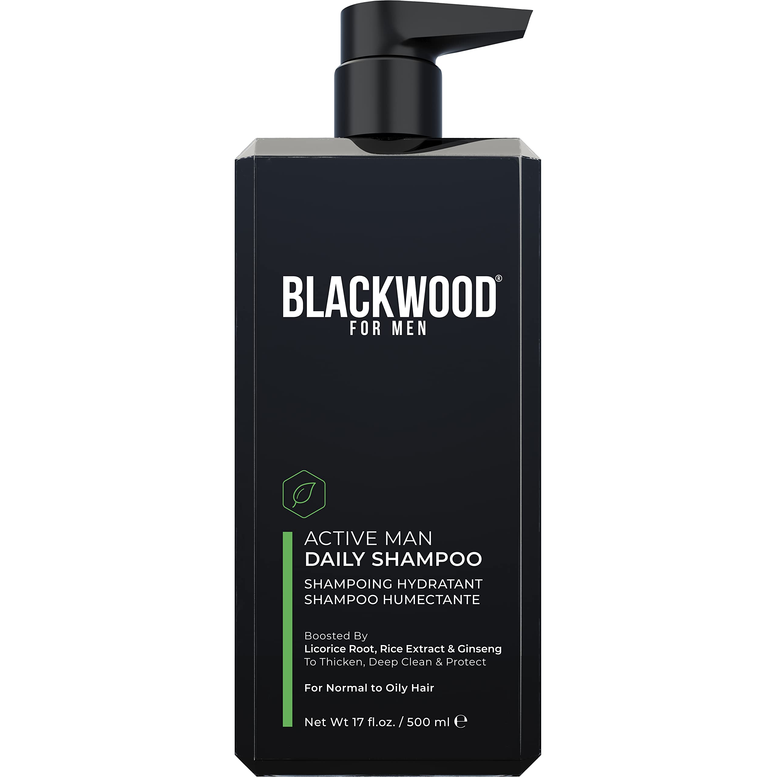 BLACKWOOD FOR MEN Active Man Daily Shampoo - Thickening & Clarifying Shampoo for Normal to Oily Hair or Scalp - Fights Hair Loss - Natural Vegan Formula - Sulfate Free with Ginseng & Aloe Vera (17oz)