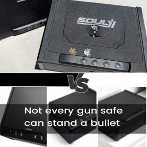 SOULYI Digital Gun Safe for 3 Pistols Safe DOJ Certified with 3 Quick Access Handgun Safe, Keypad Frosted Black Bedside Firearm Safe Hardened Steel Lock Box