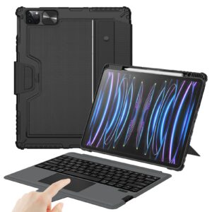 nillkin ipad pro 12.9 case with keyboard, keyboard case for ipad air 13 (m2, 2024), magic trackpad, detachable keyboard, adjustable portrait/landscape stand, sliding camera cover, pencil holder, black