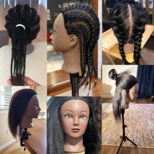 JMHAIR Mannequins Head 16" 100% Real Hair For Manual Braiding Styling Practice Hairdresser Salon Wig Stand Tripod Adjustable With Tool Stand School Manikin Head Cosmetology Doll Head Training Head