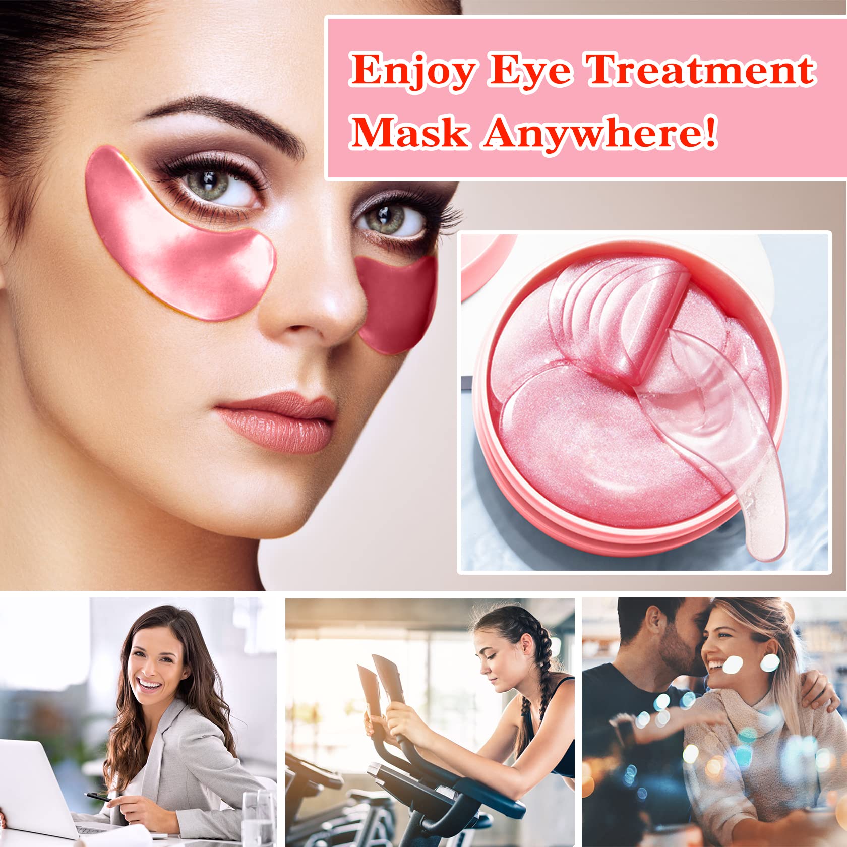 Eye Mask 60 pcs,Pink Collagen Under Eye Patches,Puffy Eyes and Dark Circles Treatments,Improve Reduce Under Eye Bags Smooth Wrinkles and Lighthen Fine Lines,Moisturizing,Improve and Firm eye Skin