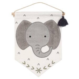 lambs & ivy elephant canvas banner nursery wall art/wall hanging - white/gray