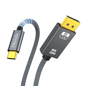 dbilida vesa certified 8k usb c to displayport 1.4 cable 6.6 ft, support 8k@60hz, 4k@240hz 165hz, 2k@240hz, [thunderbolt 4/3 compatible] 32.4gbps for iphone 15/plus/pro/pro max, macbook pro m1 m2,etc