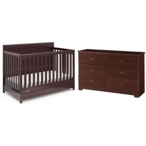 home square 2-piece set with convertible crib & 6 drawer dresser in espresso