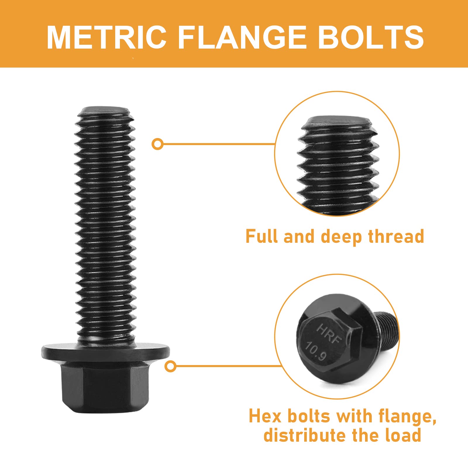 M6 Screws and M8-1.25 Hex Flange Bolts Kit Black