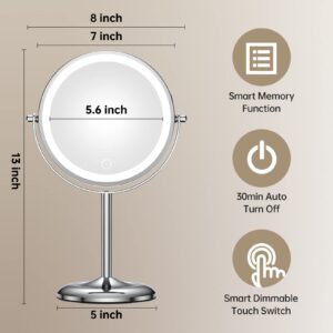 Gospire Lighted Makeup Mirror with Magnification 10X， Rechargeable Stepless Dimming LED Vanity Mirror 7", 360° Swivel Magnifying Cosmetic Mirror Cordless Standing Mirror for Dresser, Bathroom