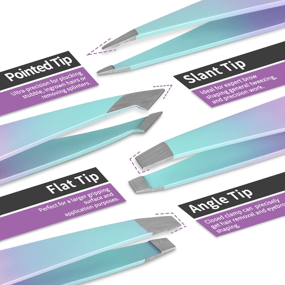 TsMADDTs Eyebrow Tweezer Set, 7 Pcs Tweezers Set for Women, Precision Tweezer for Eyebrows with Curved Scissors and Eyebrow Razor for Ingrown Hair