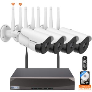 【2-way audio & dual antenna enhanced】 90ft night vision outdoor wireless security camera system, wireless surveillance camera system, wifi video surveillance, home security cameras