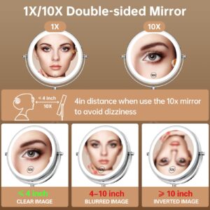 Gospire Lighted Makeup Mirror with Magnification 10X， Rechargeable Stepless Dimming LED Vanity Mirror 7", 360° Swivel Magnifying Cosmetic Mirror Cordless Standing Mirror for Dresser, Bathroom