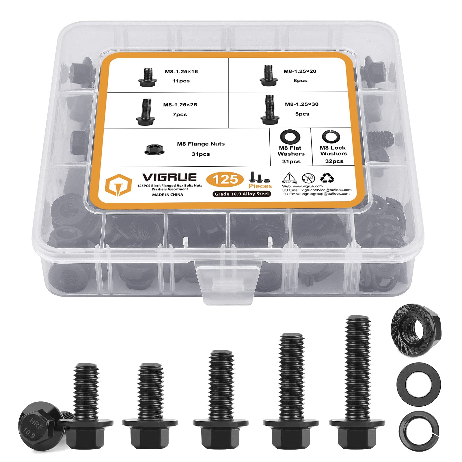 M6 Screws and M8-1.25 Hex Flange Bolts Kit Black