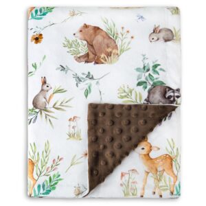 homritar baby blanket for boys girls soft plush minky blanket with double layer dotted backing for toddler nursery with woodland animals printed 30 x 40 inch (75 x 100 cm)