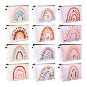 Sanwuta 12 Pieces Cosmetic Bags Makeup Bags Printed Roomy Toiletry Bag Waterproof Beauty Bag Organizer Pouches with Zipper Makeup Accessories for Women Girls (Rainbow Style)