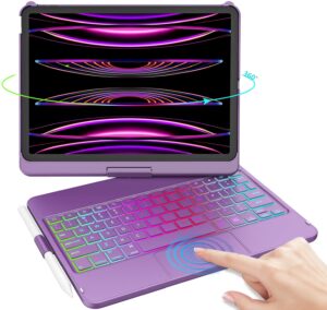 ipad pro 11 inch case with keyboard, ipad air 5/air 4 10.9 inch keyboard case with trackpad, keyboard case for ipad air 5/air 4 and ipad pro 1-4 gen, backlit 10 color & 360 screen rotation -purple