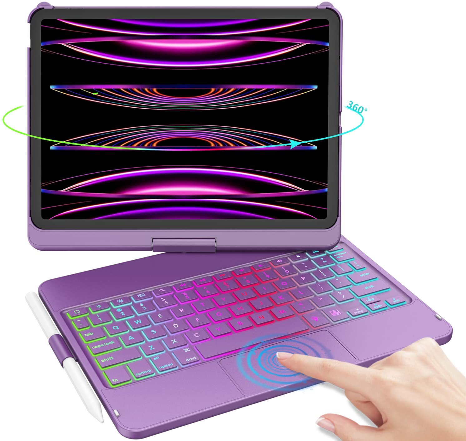 iPad Pro 11 inch Case with Keyboard, iPad Air 5/Air 4 10.9 inch Keyboard Case with Trackpad, Keyboard Case for iPad Air 5/Air 4 and iPad Pro 1-4 Gen, Backlit 10 Color & 360 Screen Rotation -Purple