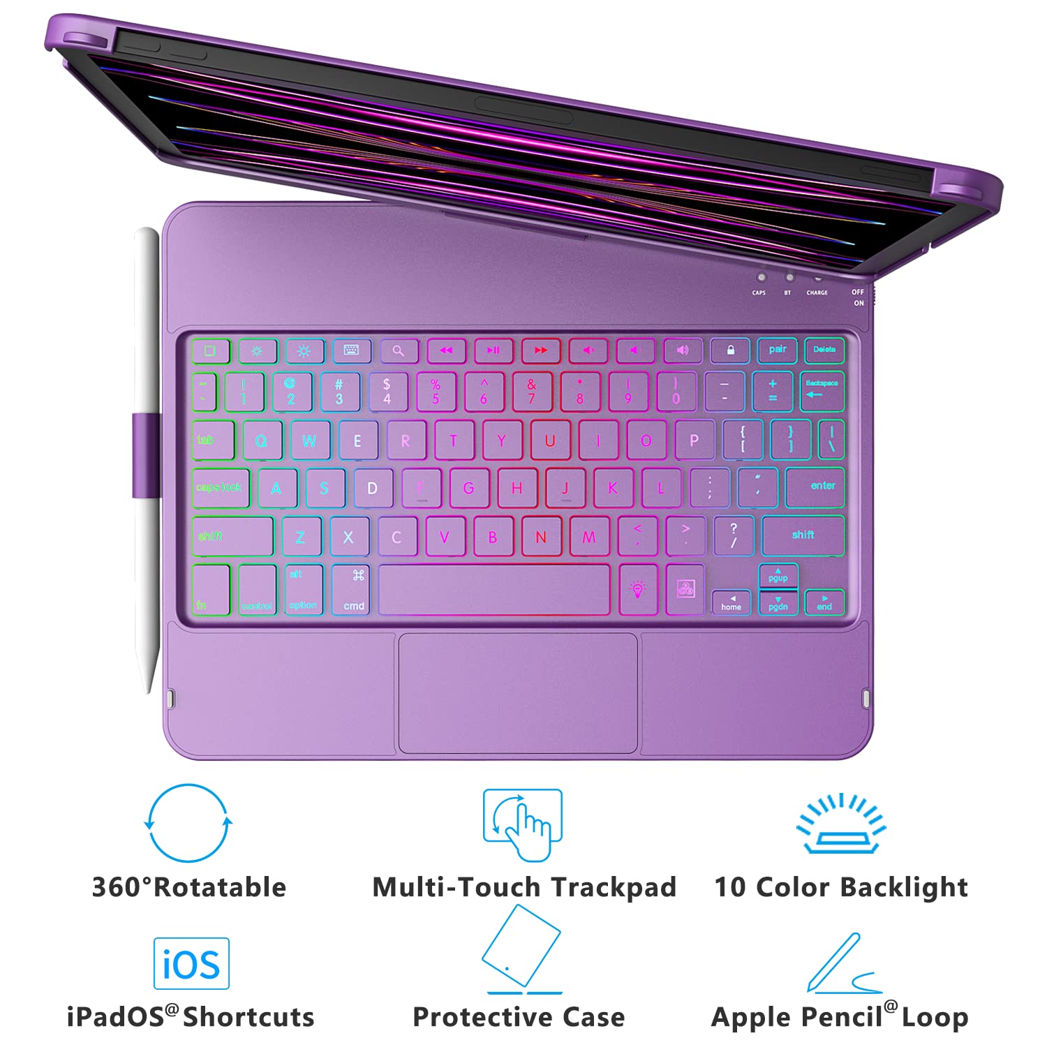 iPad Pro 11 inch Case with Keyboard, iPad Air 5/Air 4 10.9 inch Keyboard Case with Trackpad, Keyboard Case for iPad Air 5/Air 4 and iPad Pro 1-4 Gen, Backlit 10 Color & 360 Screen Rotation -Purple