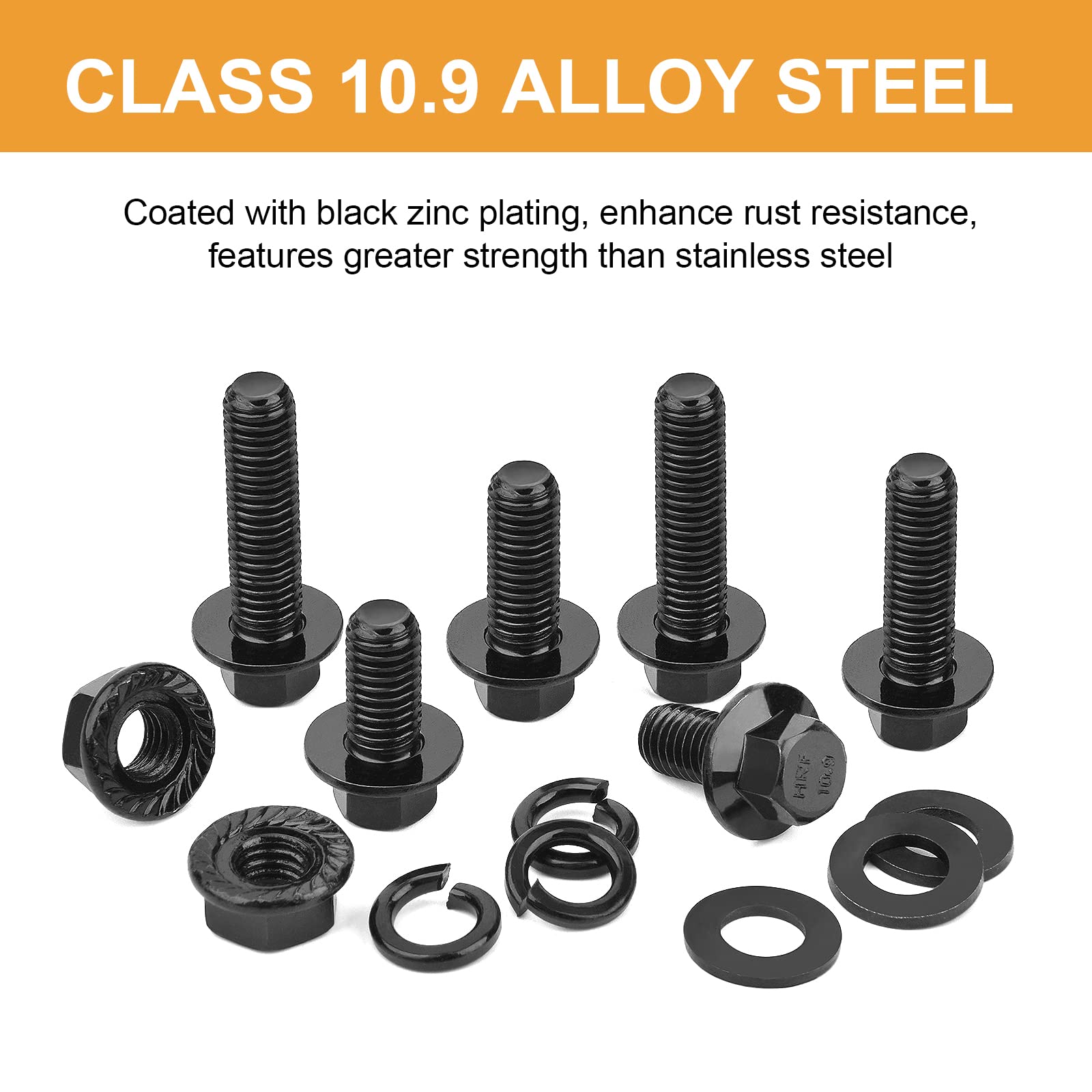 M6 Screws and M8-1.25 Hex Flange Bolts Kit Black