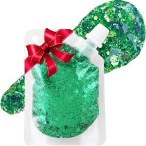 meicoly green body glitter,green face glitter gel alien glitter makeup,mermaid sequins glitter face paint,face hair party festival chunky glitter makeup,sparkly body glitter gel for women kids