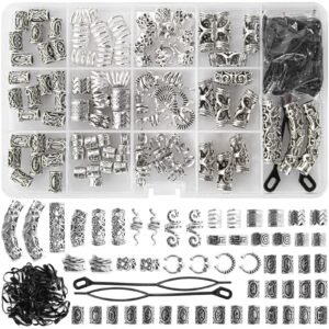 152pcs vikings hair jewelry norse runes tube beads, metal clips cuffs rings, accessories for braids dreadlocks beads for braiding beard decoration bracelets pendant necklace diy