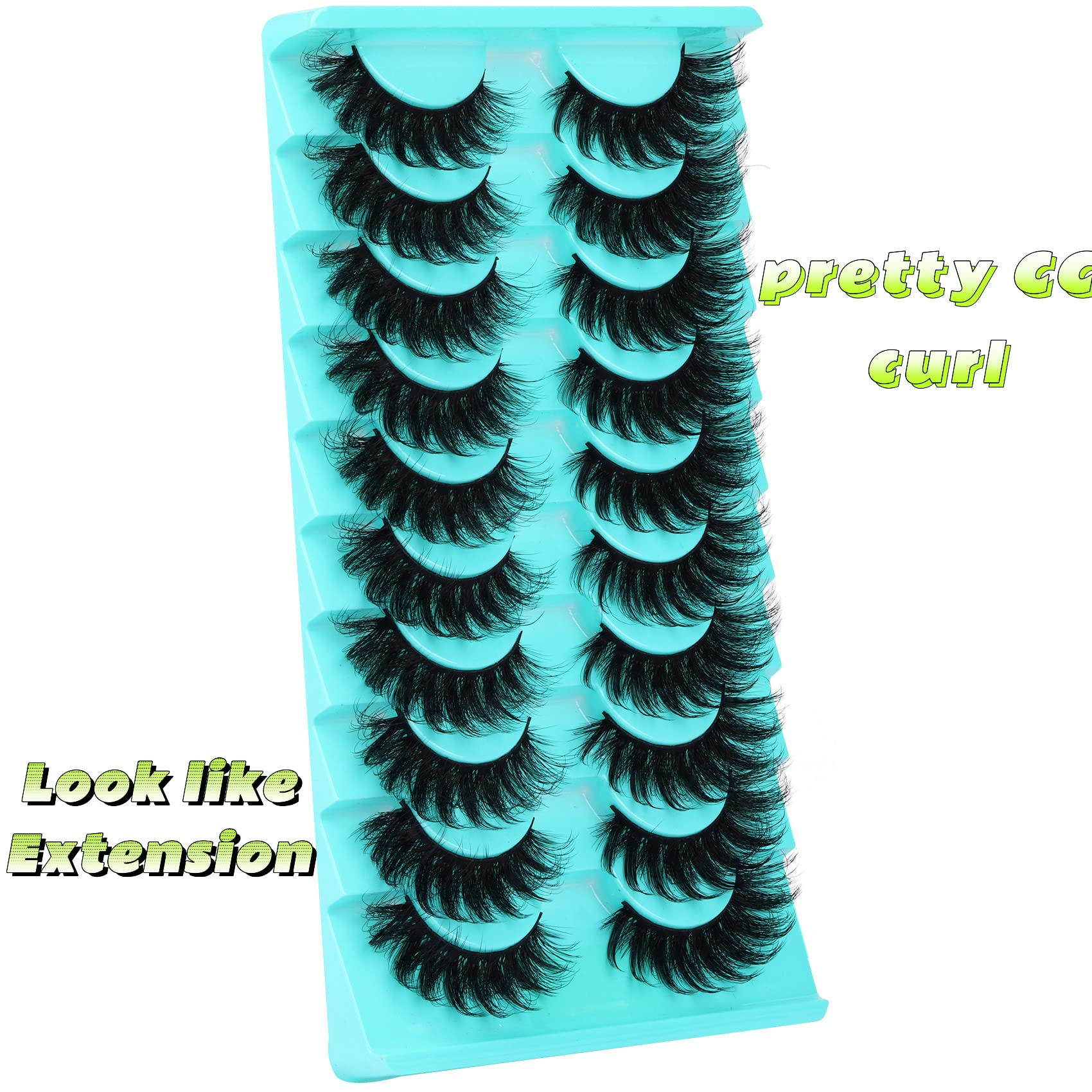 False Eyelashes Fluffy Mink Cat Eye Lashes Strip Pack 10 Pairs 18MM Wispy D Curl Fake Lashes That Look Like Extensions 8D Full Dramatic Eyelash by Goddvenus