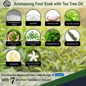 Aromasong Tea Tree Foot Soak with Dead Sea Foot Soaking Salts - Pedicure Foot Soak for Dry Cracked Feet - Athlete's Foot Soak Callus Remover Soothes Sore Feet - Eliminates Odor - Made In USA