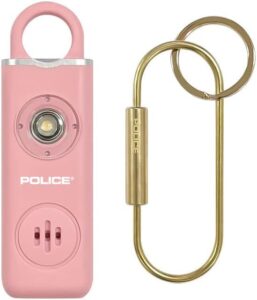 police personal safety alarm for women – loud siren, flashlight, strobe light and key chain rechargeable, pink