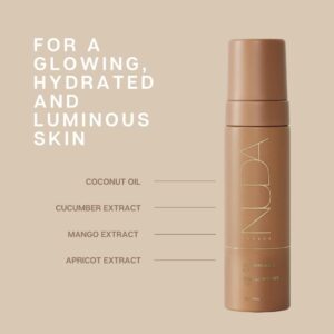 Nuda Self Tanning Mousse | Lightweight Sunless Tanning Lotion | Cruelty Free Body Self Tanner Mousse with Natural Ingredients | Bronzing Lotion at Home (190mL, Dark)