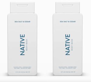 native body wash contains naturally derived ingredients | for women & men, sulfate, paraben, & dye free leaving skin soft and hydrating | sea salt & cedar 18 oz - 2 pk